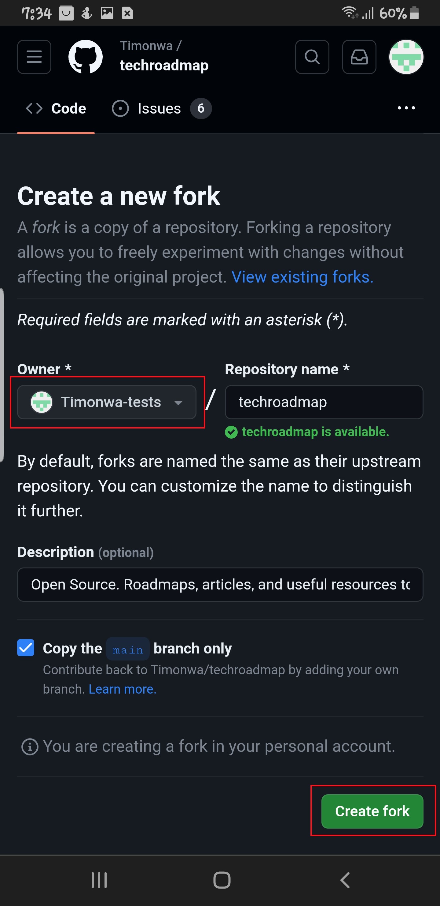 How to Fork a Repo on GitHub using your Mobile Device